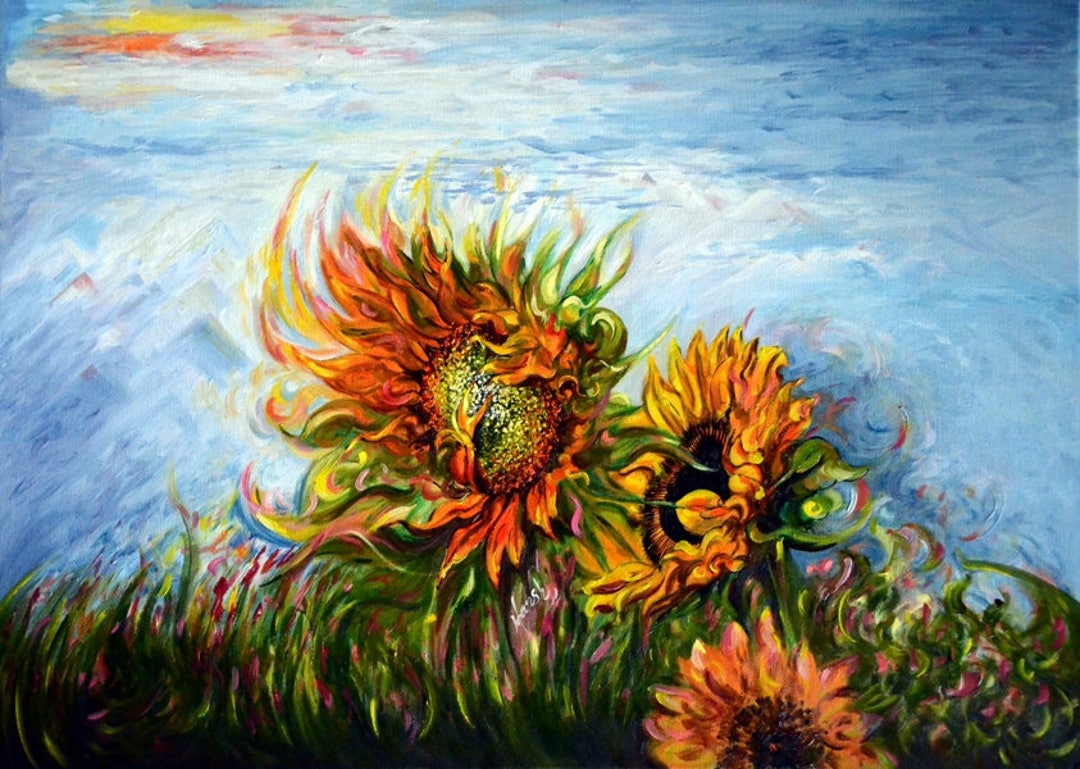Unique, Modern, Contemporary, Sunflowers, Original Painting, Sunrise ...