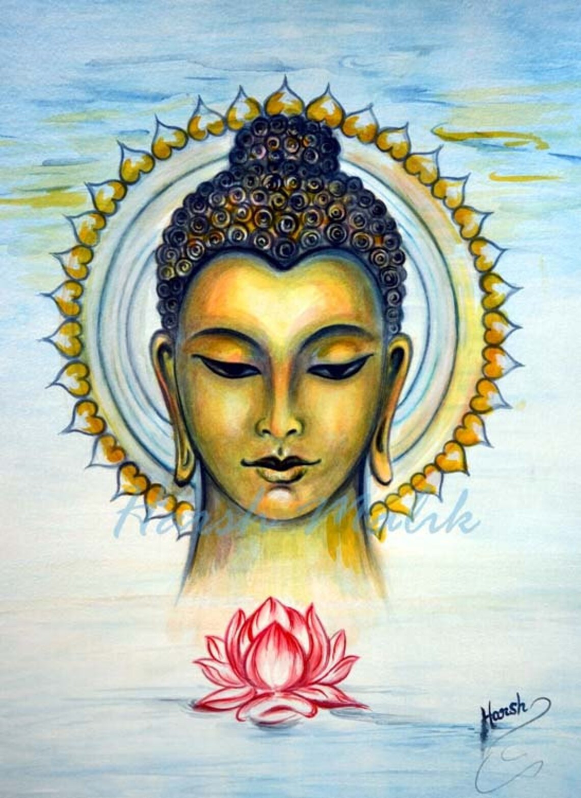 Original Modern, Water Color Painting, Buddha Bliss Where Ocean Meets ...