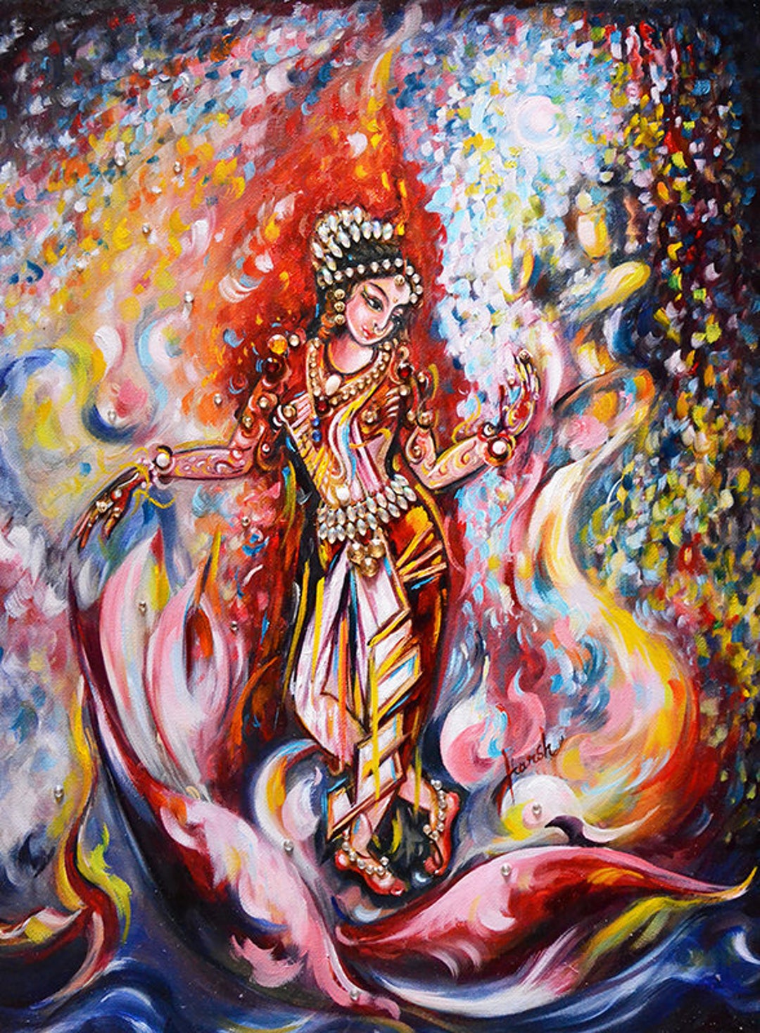 Original Dancing Oil Painting, Indian Classical Dance, Bharatanatyam ...