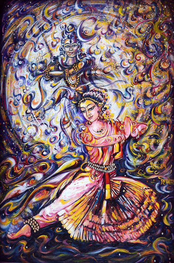 Shiva Parvati Musical Dance Tantric Love Large Original Contemporary Painting Bharatnatyam Modern Impressionist Mystical Harsh Malik Etsy UK