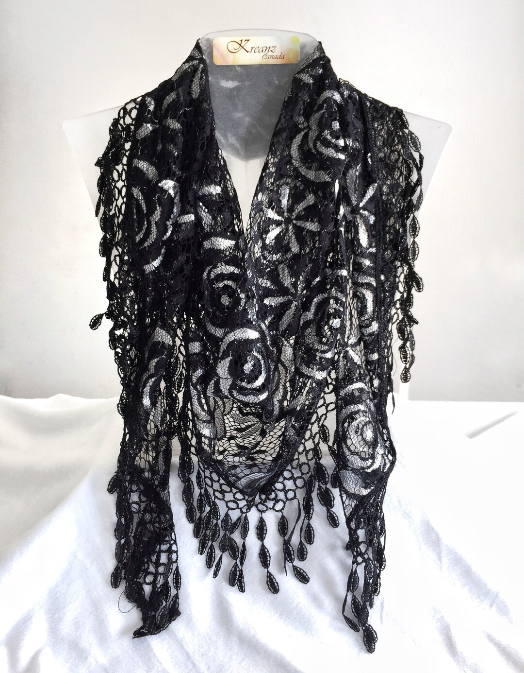 Lace Triangle Scarf With Trim - Etsy