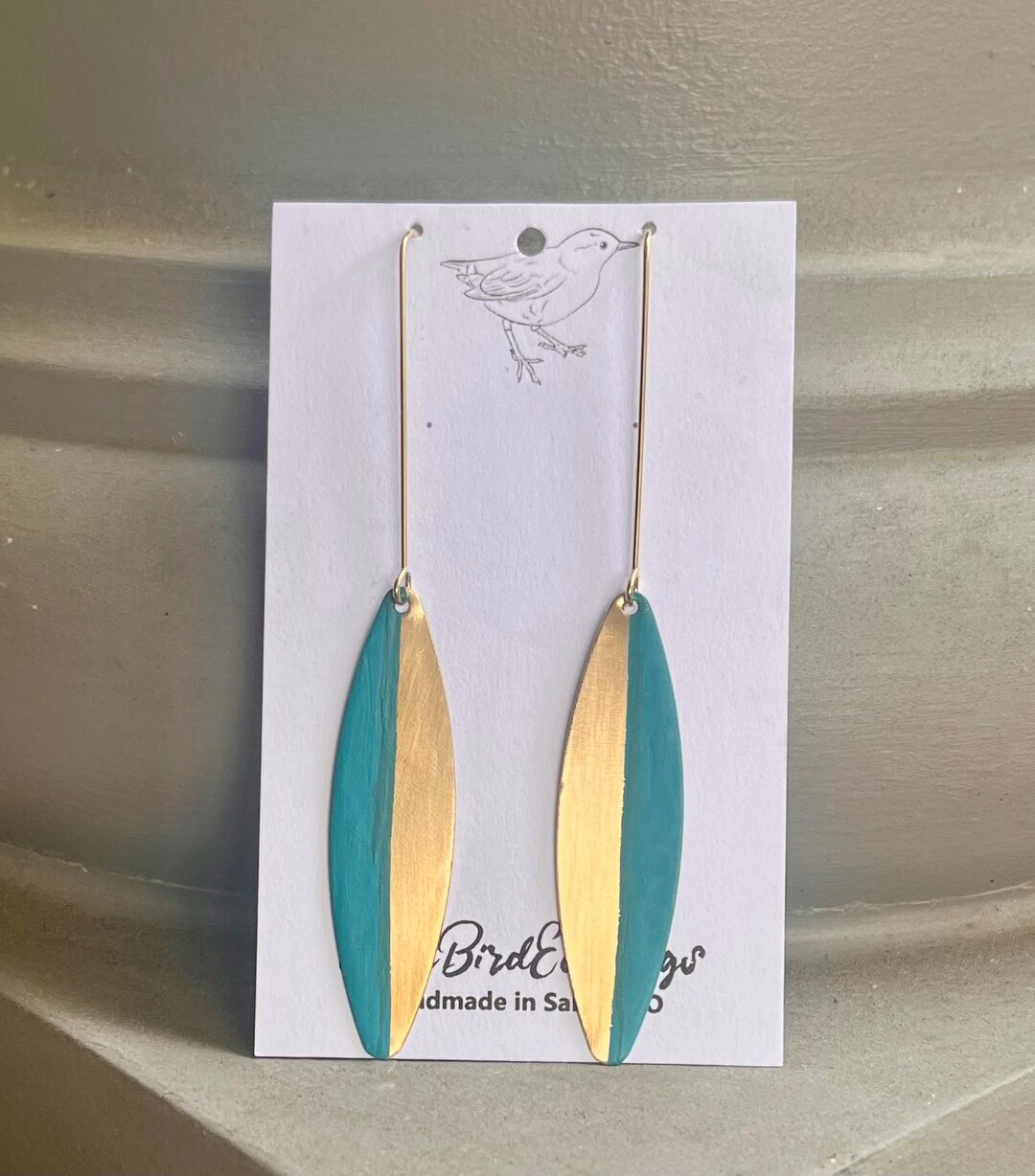 Teal and Gold Surfboard Style Metal Earring. - Etsy