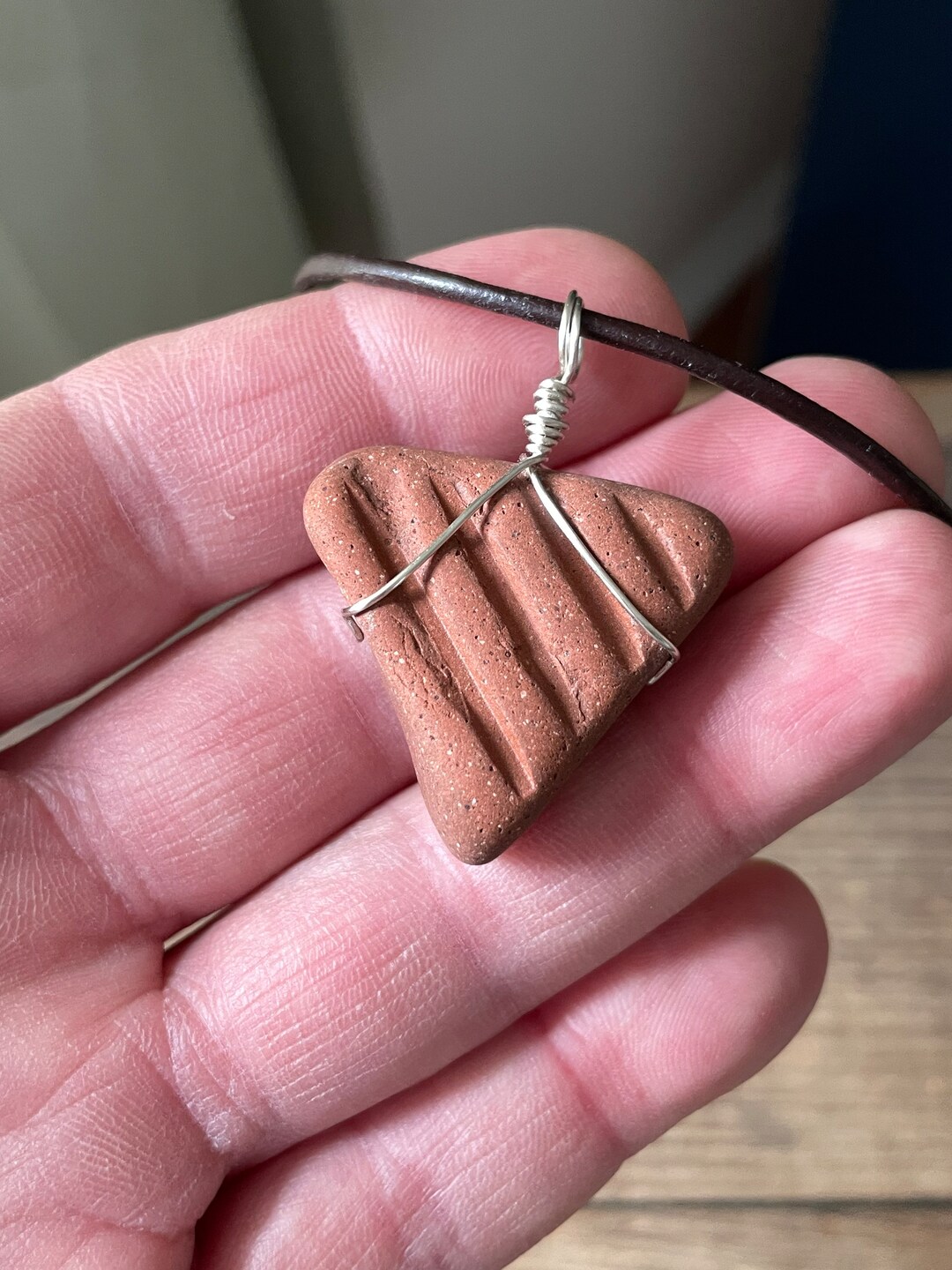 Wire Wrapped Manmade Brick Pendant Necklace - Handmade - Gifts for Her ...