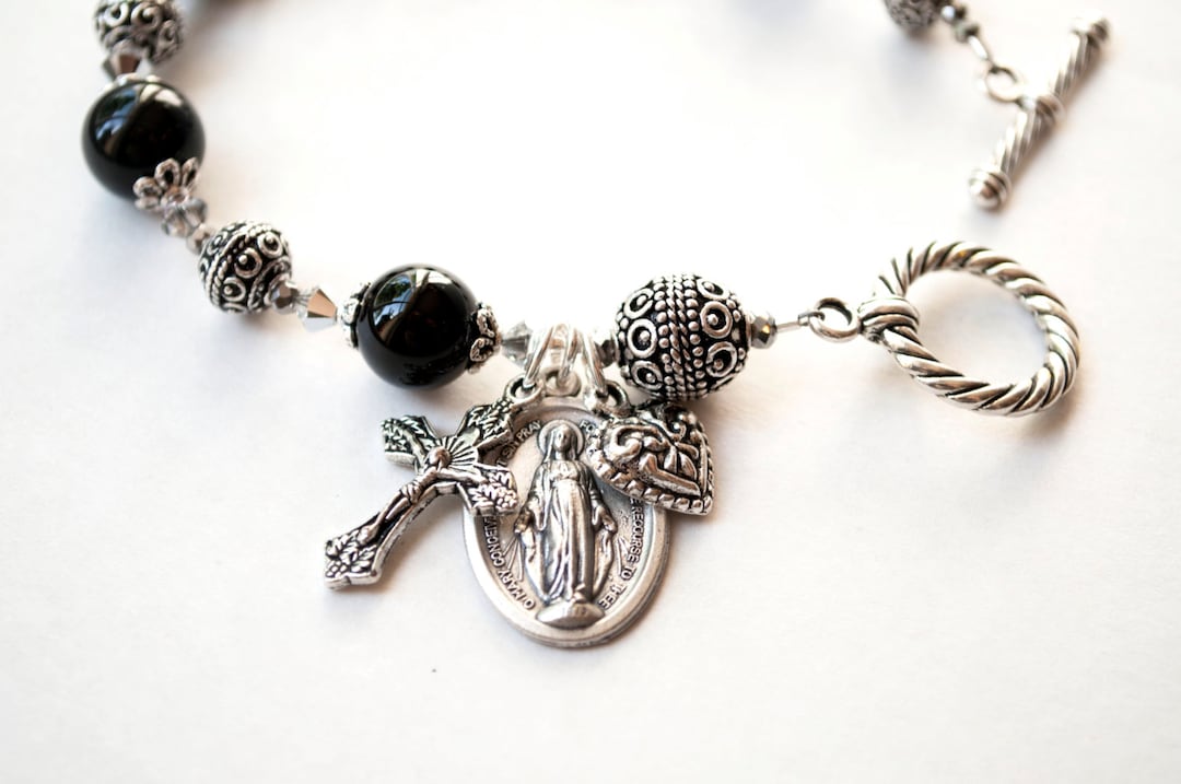 Miraculous Medal Rosary Bracelet With Memorare Prayer Card, Catholic ...
