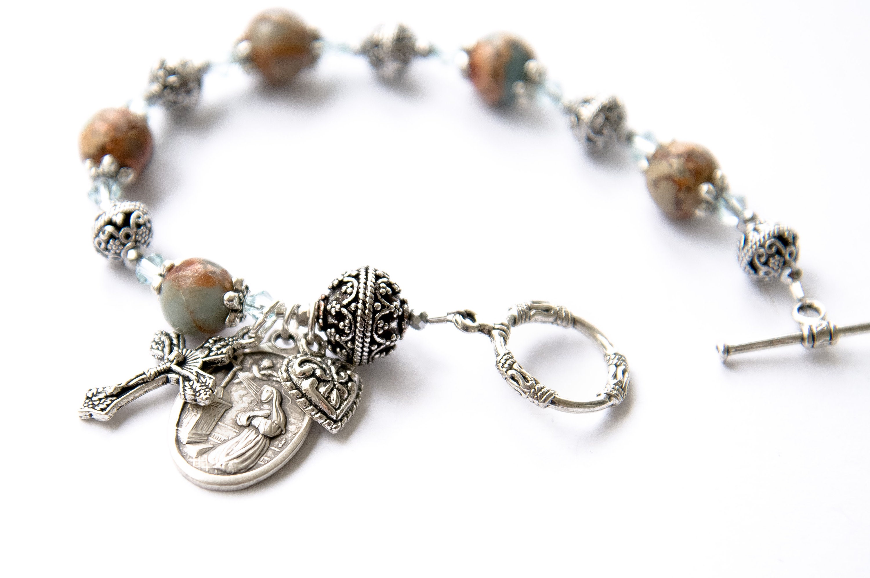 Saint Rita Rosary Bracelet, Patron Saint of Difficult Marriages, Abused ...