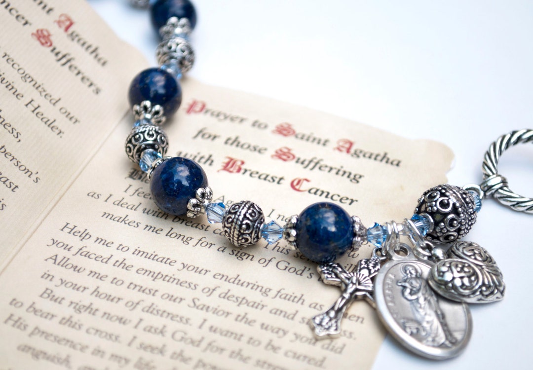 Saint Agatha Genuine Lapis Rosary Bracelet, Patron Saint of Those with ...