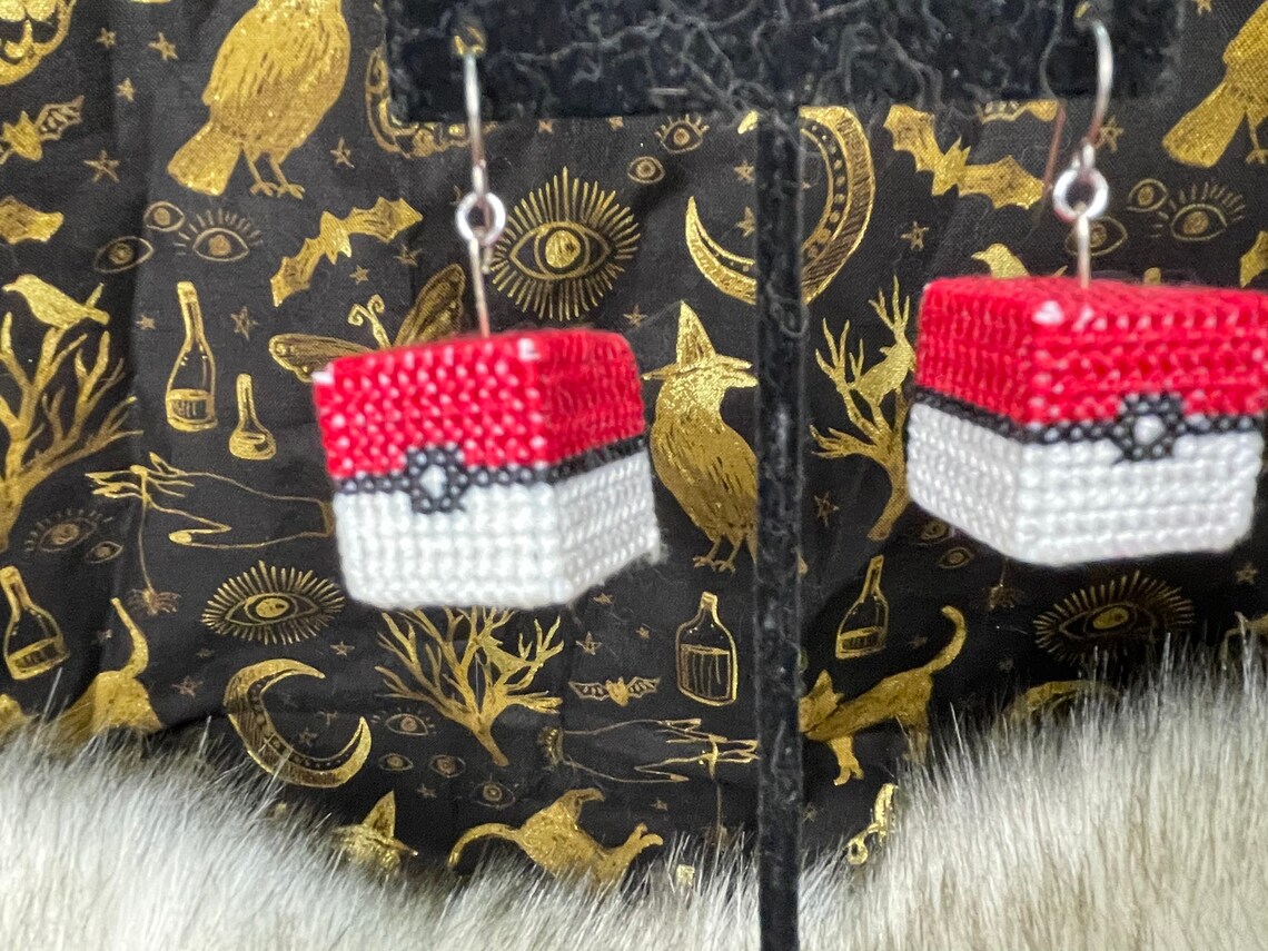 Pokemon Pokeball Inspired Cube Shapes Nerdy Video Game Dangle Earrings ...