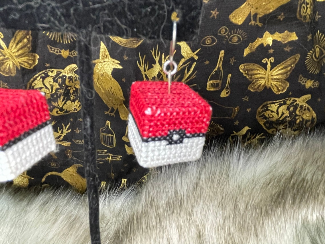 Pokemon Pokeball Inspired Cube Shapes Nerdy Video Game Dangle Earrings ...