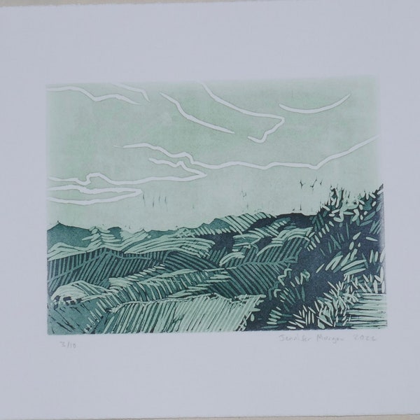 Linocut Landscape - Etsy