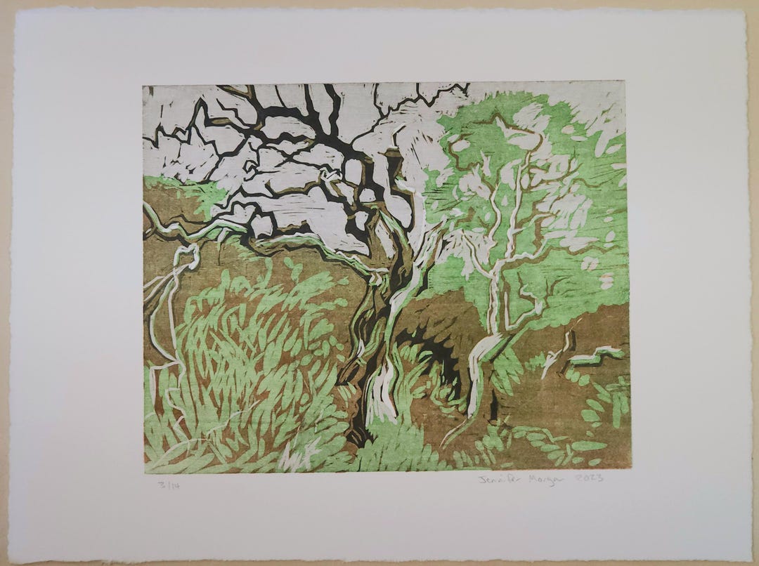 Tree Landscape Woodcut - Etsy