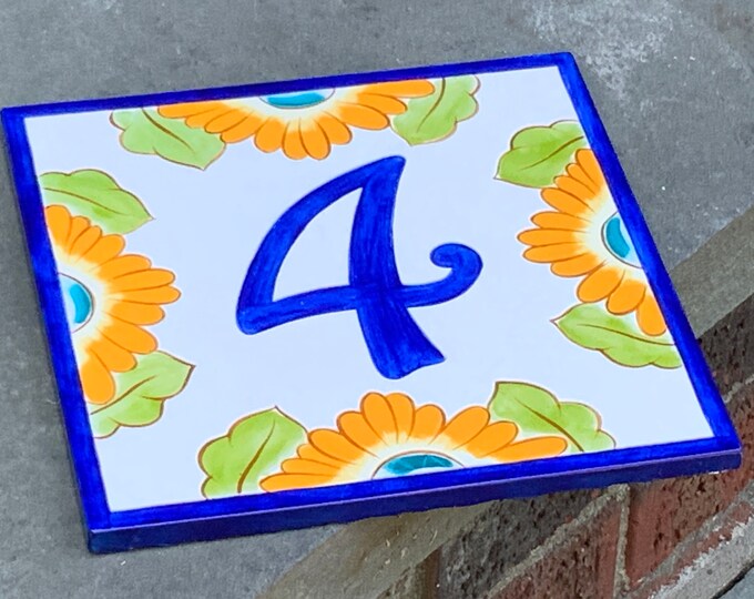 Hand Painted Individual Number Sign, Porcelain Sunflower Door Plaque ...