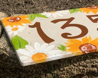 Floral House Number Plaque Red Flower Address Sign Outdoor | Etsy