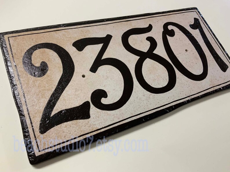 Large Rustic House Number Plaque. Porcelain Address Sign, Black Door ...