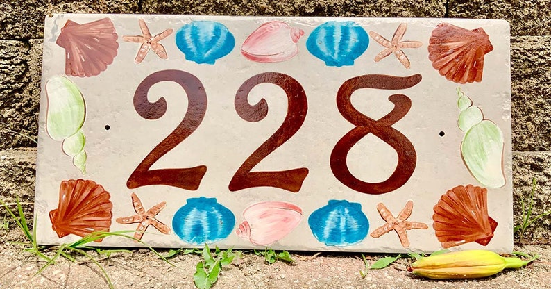 Shells House Number Plaque Personalized Nautical House Sign | Etsy