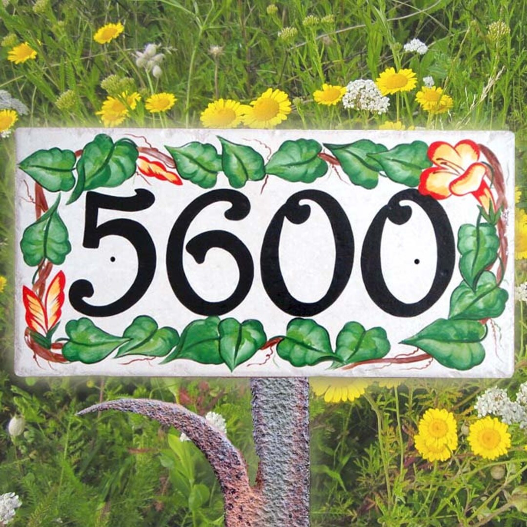 Flower Wreath, Floral House Number Plaques, House Numbers, Outdoor Sign ...