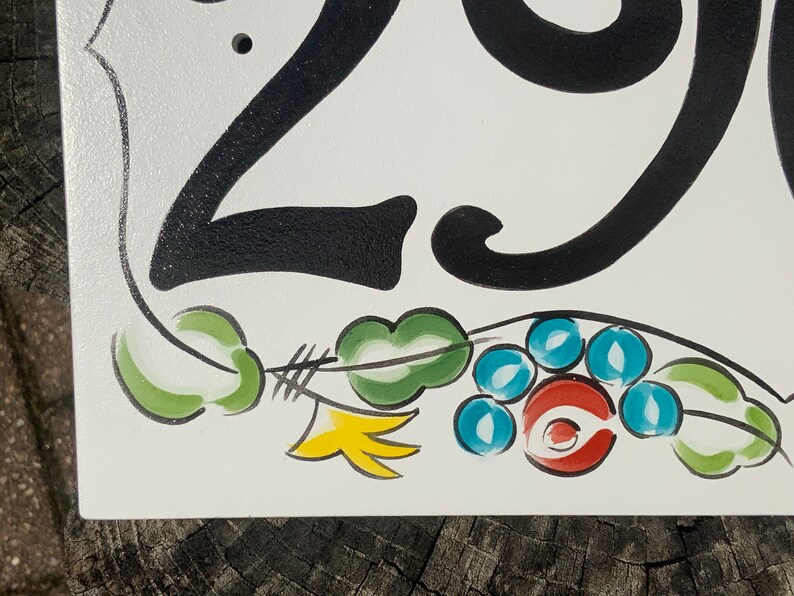 Floral House Number Plaque, Porcelain Hand Painted Outdoor Address Sign ...