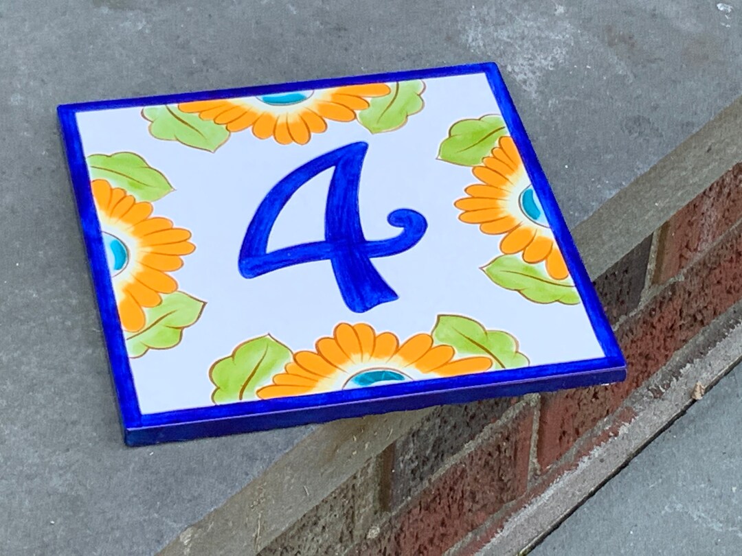 Hand Painted Individual Number Sign, Porcelain Sunflower Door Plaque ...