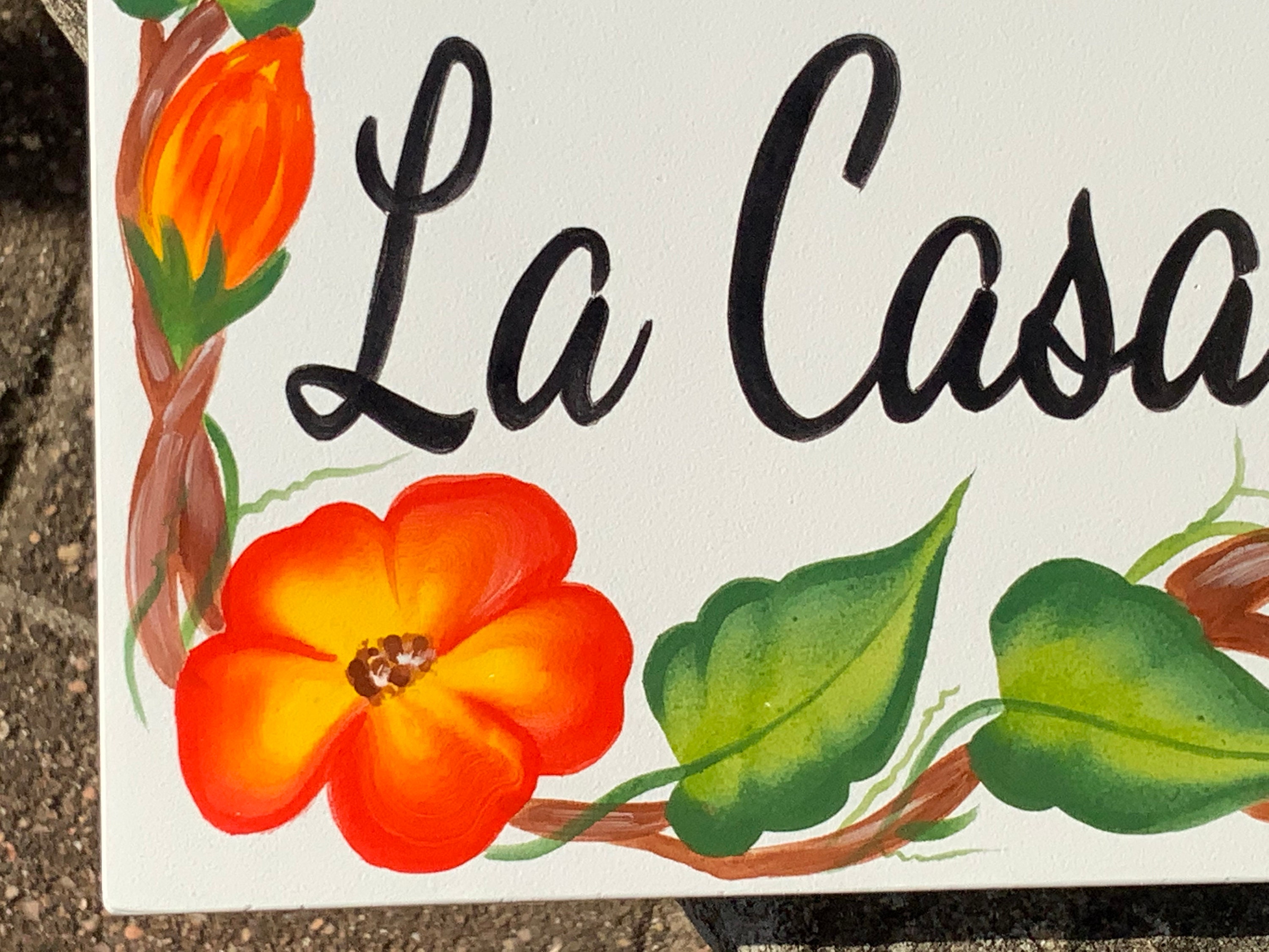 Floral House Number Plaque, Red Flower Address Sign, Outdoor Home Decor ...