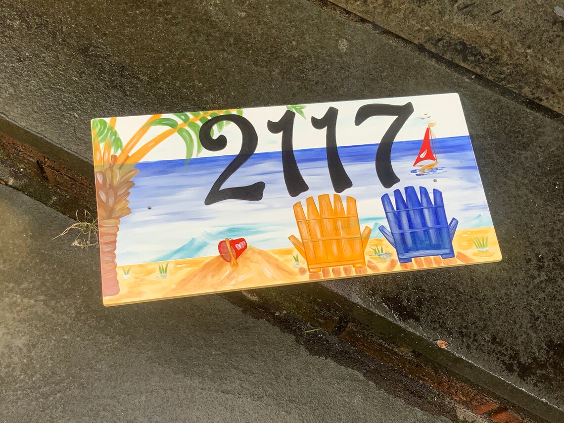 Beach House Numbers Tropical Ocean Palm Tree Ceramic House - Etsy
