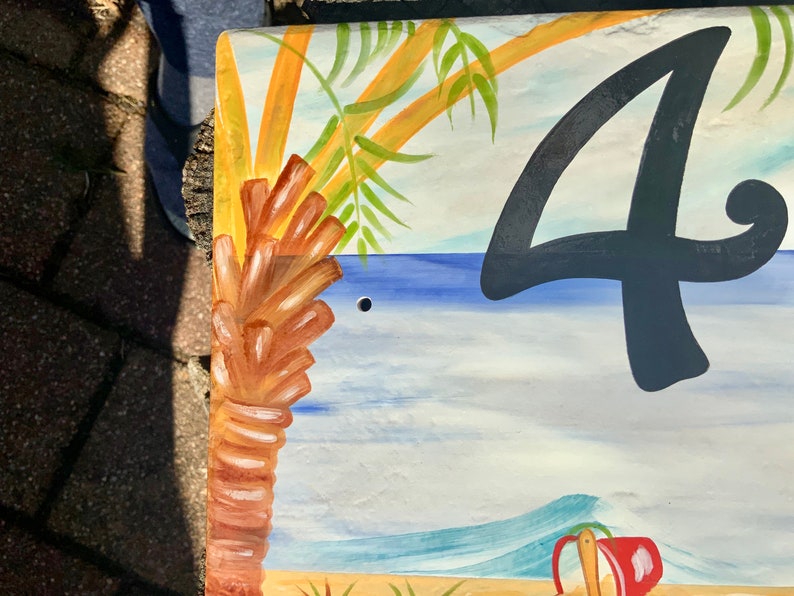 Beach house numbers Tropical Ocean Palm tree Ceramic house | Etsy