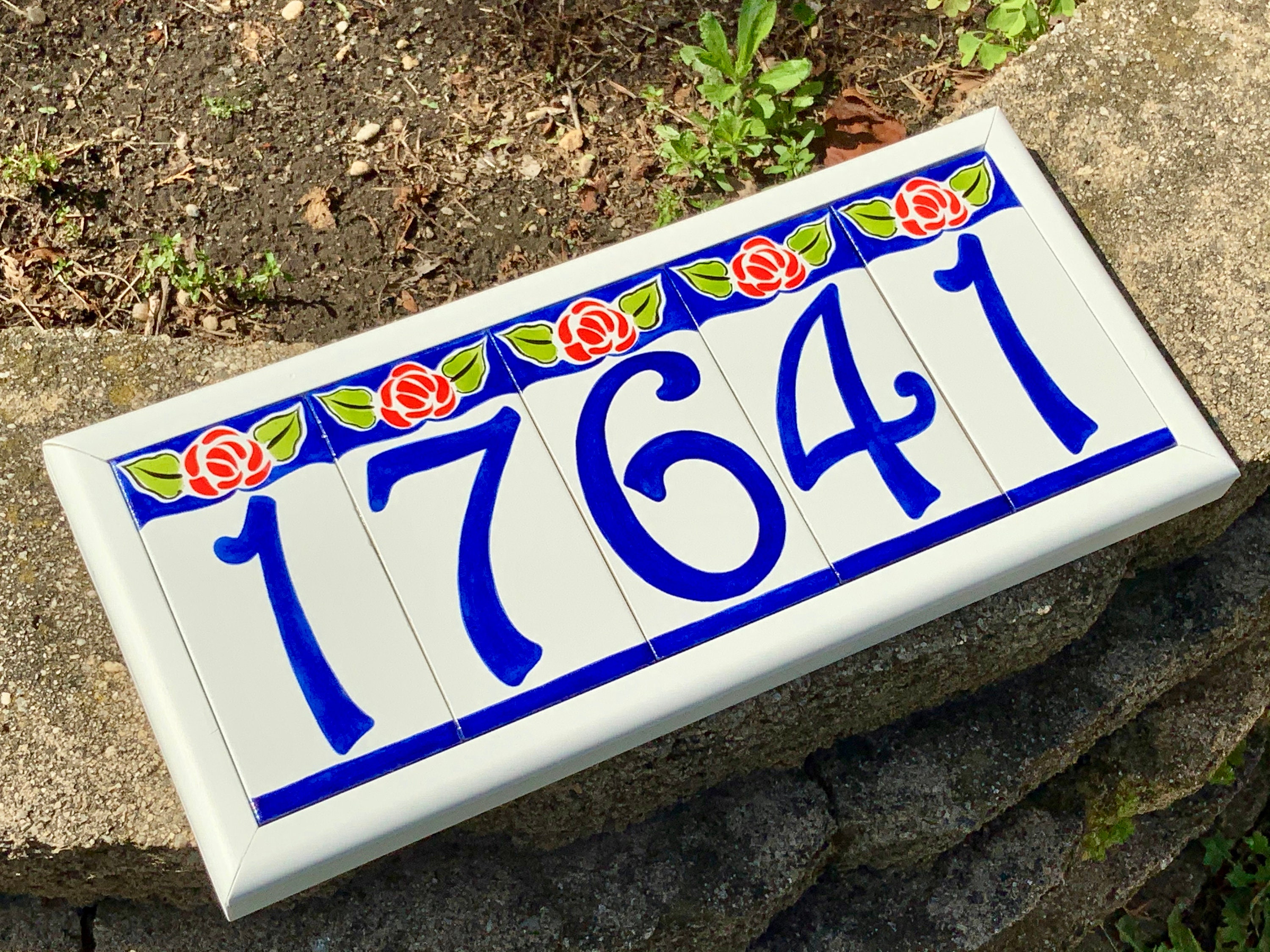 Floral House Numbers Framed Set Custom Address Italian Tiles | Etsy