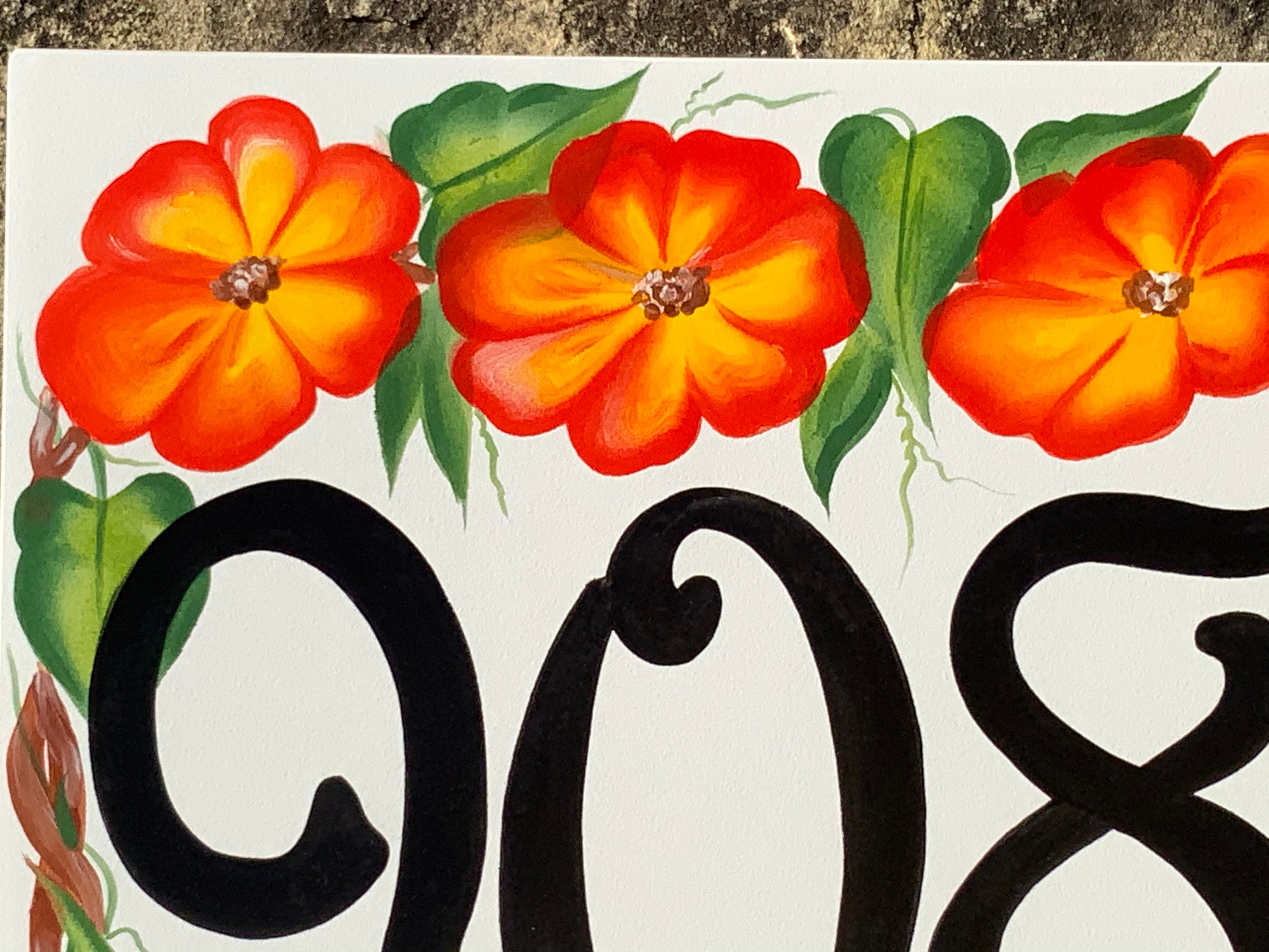 Floral House Number Plaque, Red Flower Address Sign, Outdoor Wall Home ...
