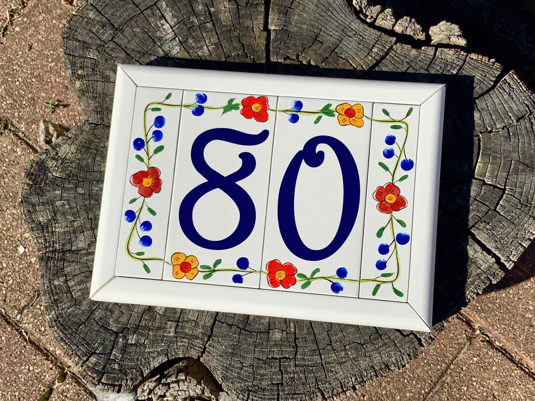 Floral House Numbers With Frame Personalized Custom Address Tiles Sign ...