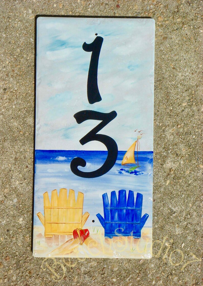 Vertical Beach House Numbers, Beach Decor, Nautical, Vertical Ocean ...