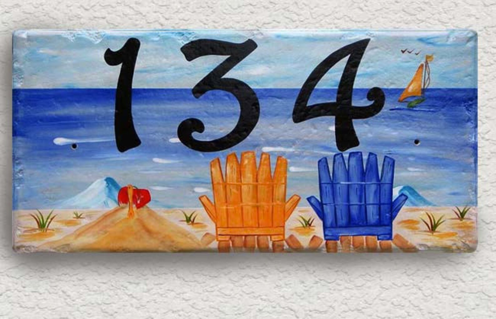 House Number, Nautical Beach House Number Sign, Ocean Address Plaque ...