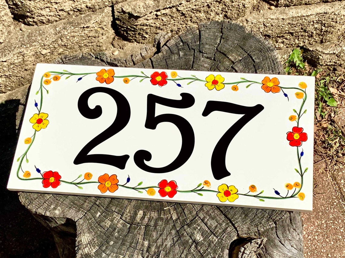 Floral House Number Sign Large Numbers Custom Hand Painted - Etsy