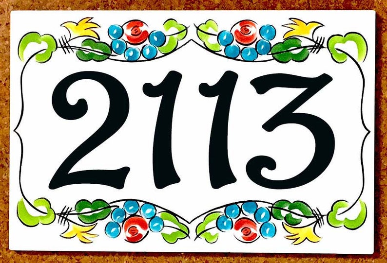 Floral House Number Plaque, Porcelain Hand Painted Outdoor Address Sign ...