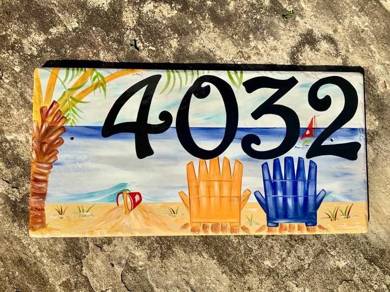 Beach house numbers Tropical Ocean Palm tree Ceramic house | Etsy