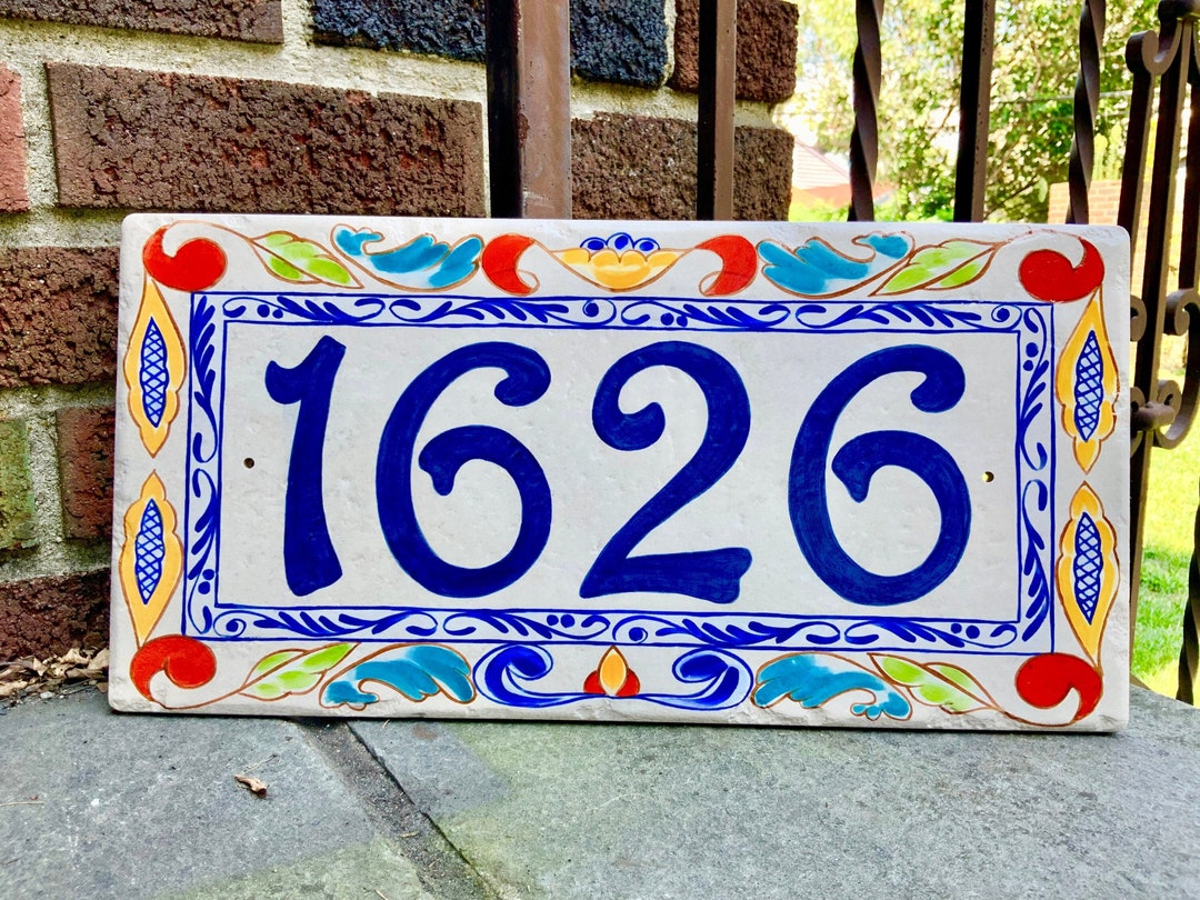 Custom Spanish Address Unusual House Numbers Hand Painted Ceramic Tile ...