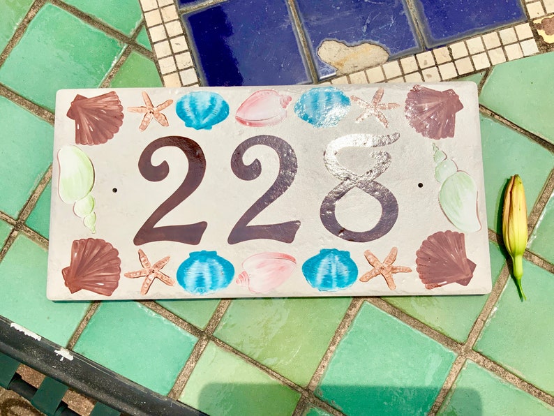 Shells House Number Plaque Personalized Nautical House Sign | Etsy