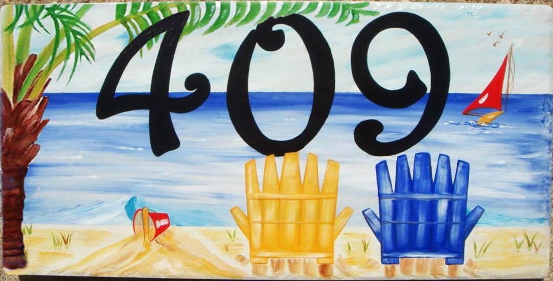 Beach House Numbers, Tropical, Ocean, Palm Tree, Ceramic House Numbers ...