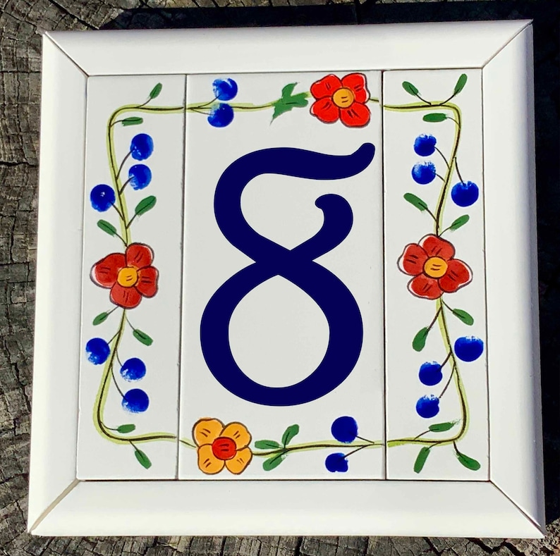 Floral House Numbers With Frame Personalized Custom Address Tiles Sign ...
