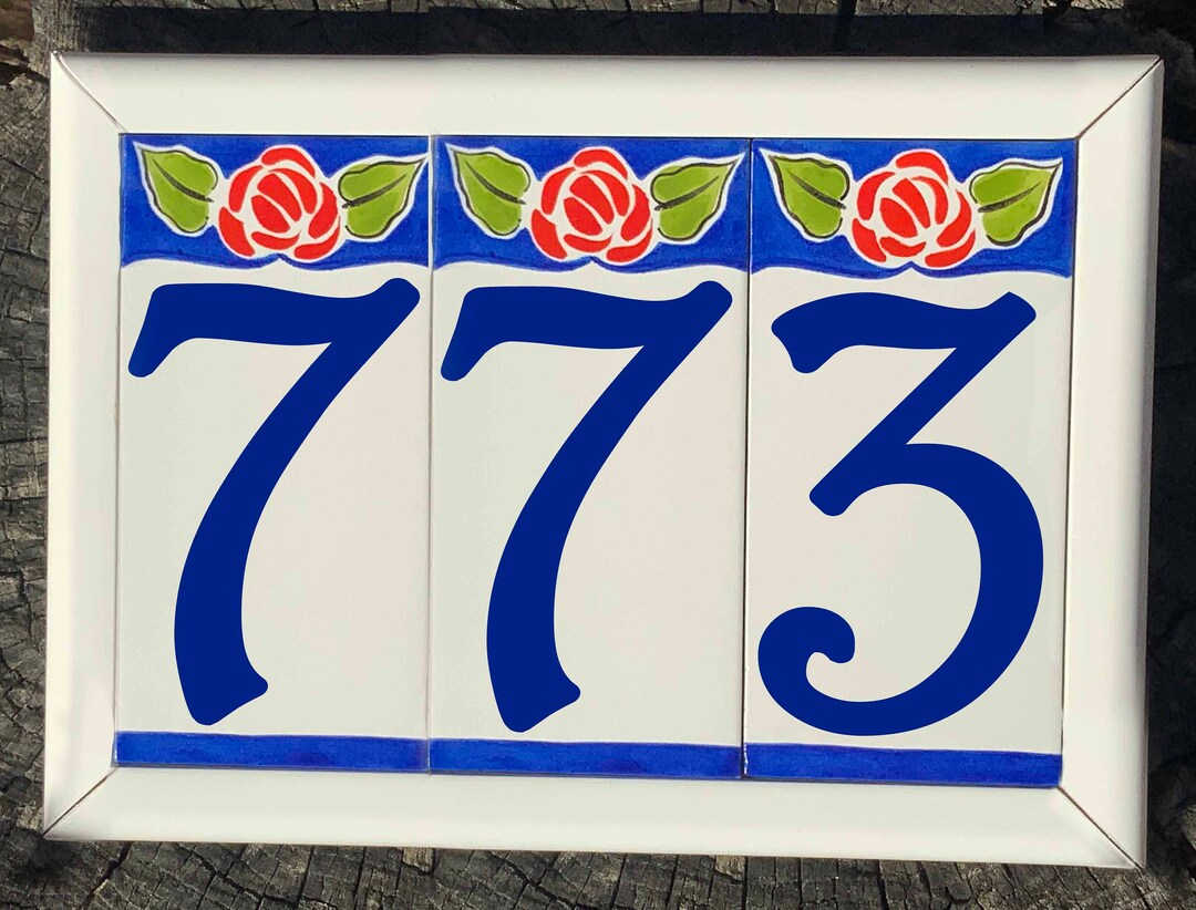 Floral House Numbers Framed Set Custom Address Italian Tiles Sign, Red ...