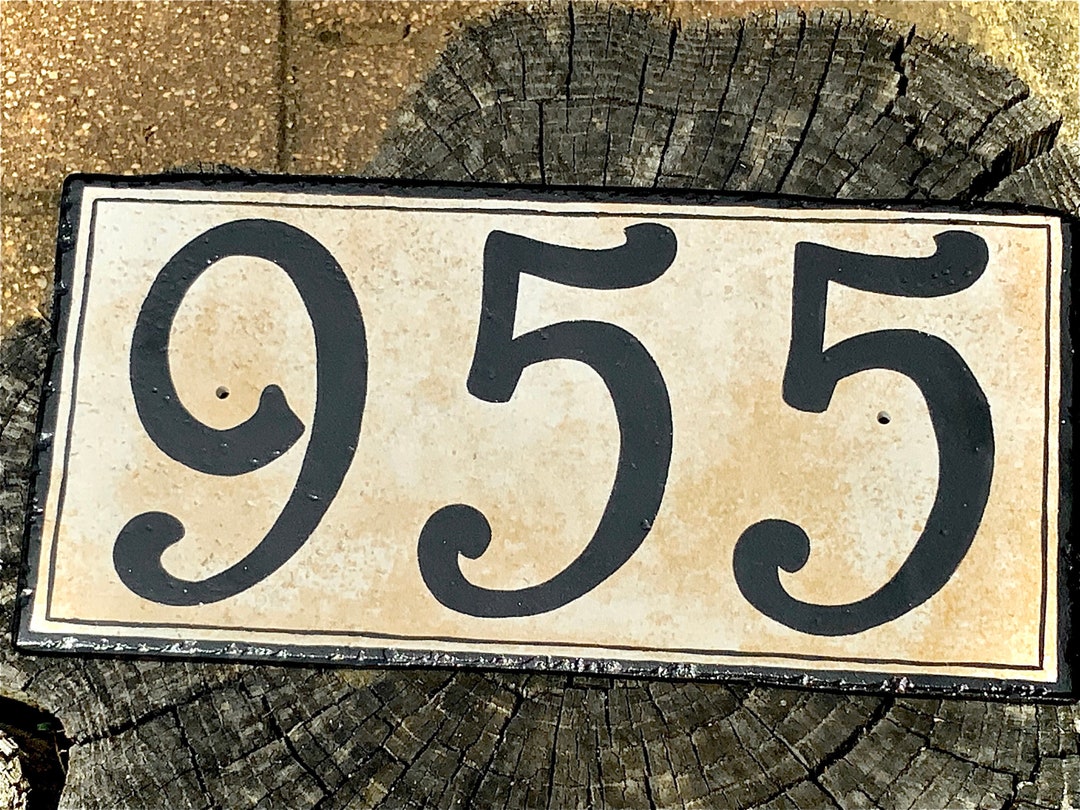 Large Rustic House Number Plaque. Porcelain Address Sign, Black Door ...