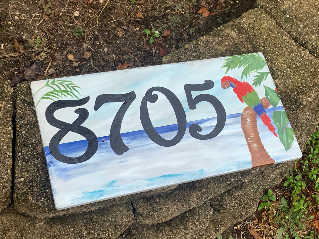 Tropical Beach House Number Plaque, Beach Decor, Address Sign With a ...