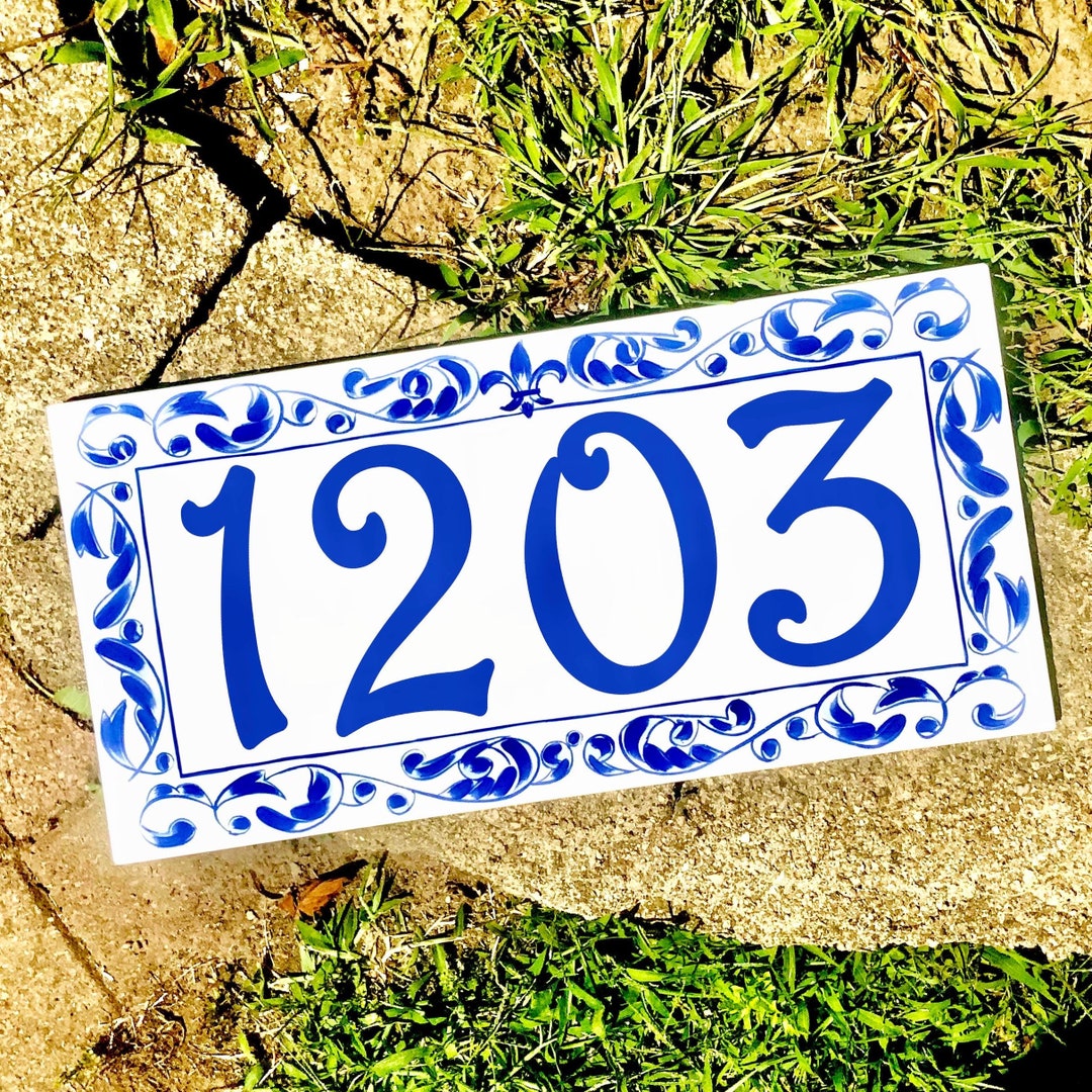 Large 5 Inch Numbers Custom Hand Painted Fleur De Lis Address Tiles ...