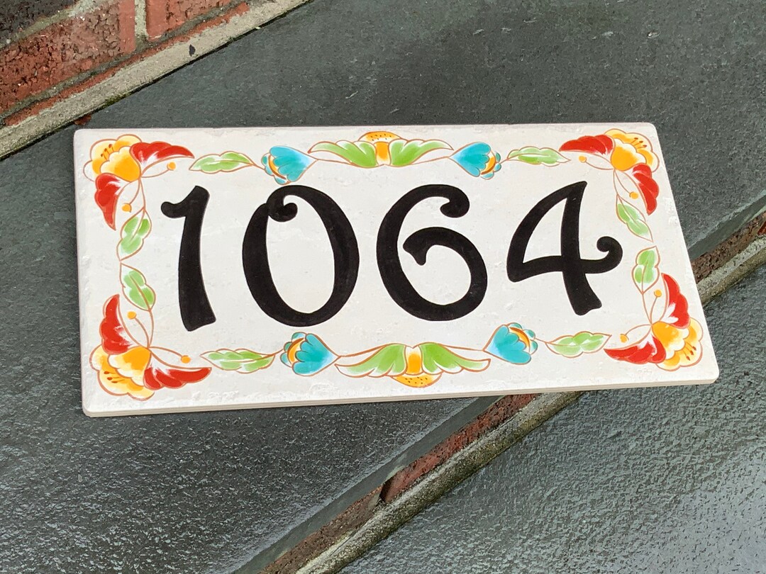Floral House Number Plaque, House Numbers, Ceramic House Numbers ...