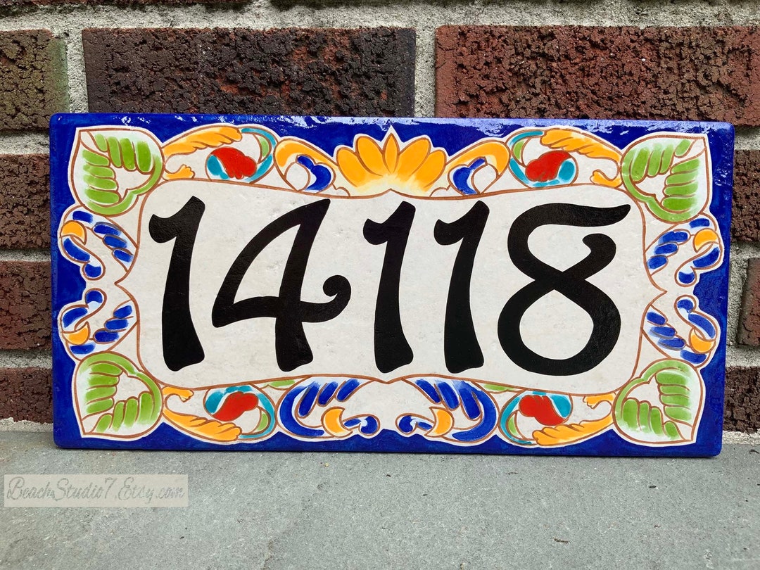 Ceramic House Number Plaque Hand Painted in Cobalt Blue Color Border on ...