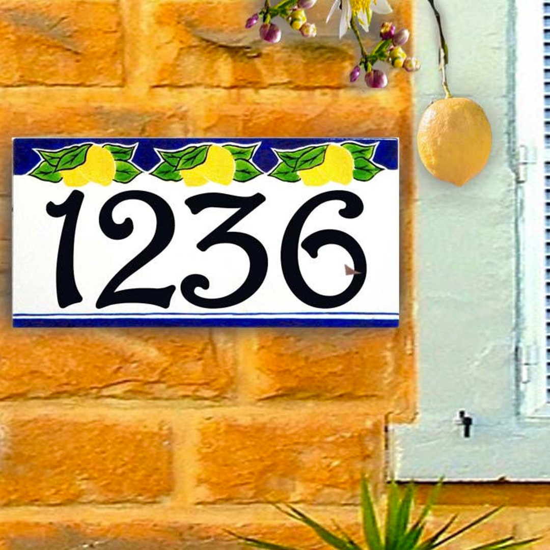 Lemon House Number Plaque, Cobalt Blue Italian Lemon Design, Door Sign ...