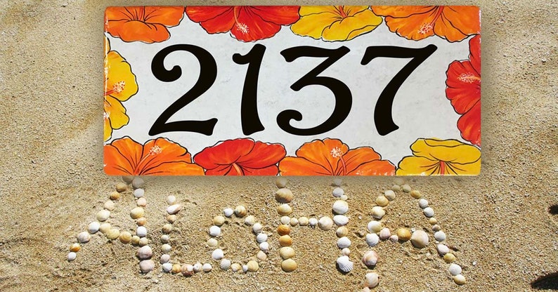 Colorful House Number Plaque Hawaiian Flower House Number | Etsy