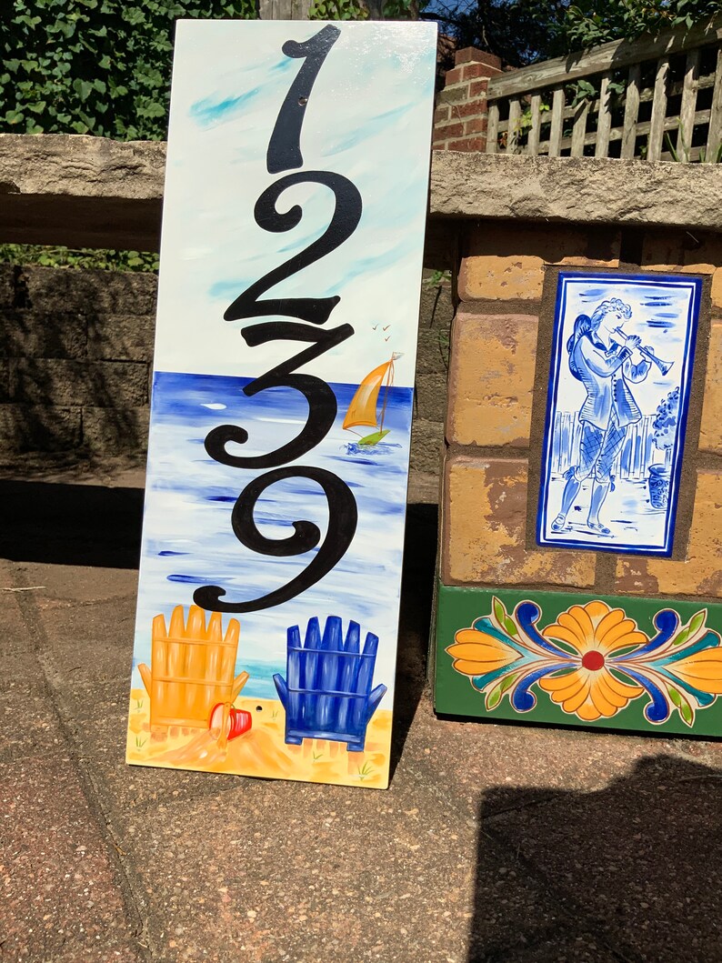 Vertical Beach Numbers Nautical Ocean House Number Plaque - Etsy