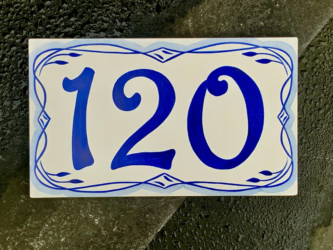 Cobalt Blue House Number Plaque Ceramic Hand Painted Address | Etsy