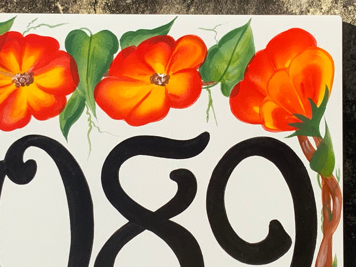 Floral House Number Plaque Red Flower Address Sign Outdoor | Etsy