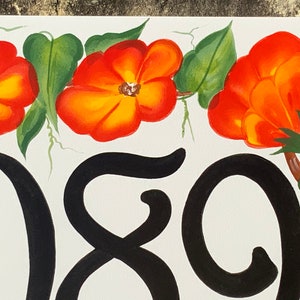 Floral House Number Plaque, Red Flower Address Sign, Outdoor Wall Home ...