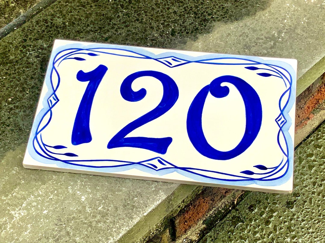 Cobalt Blue House Number Plaque, Ceramic Hand Painted Address Sign ...