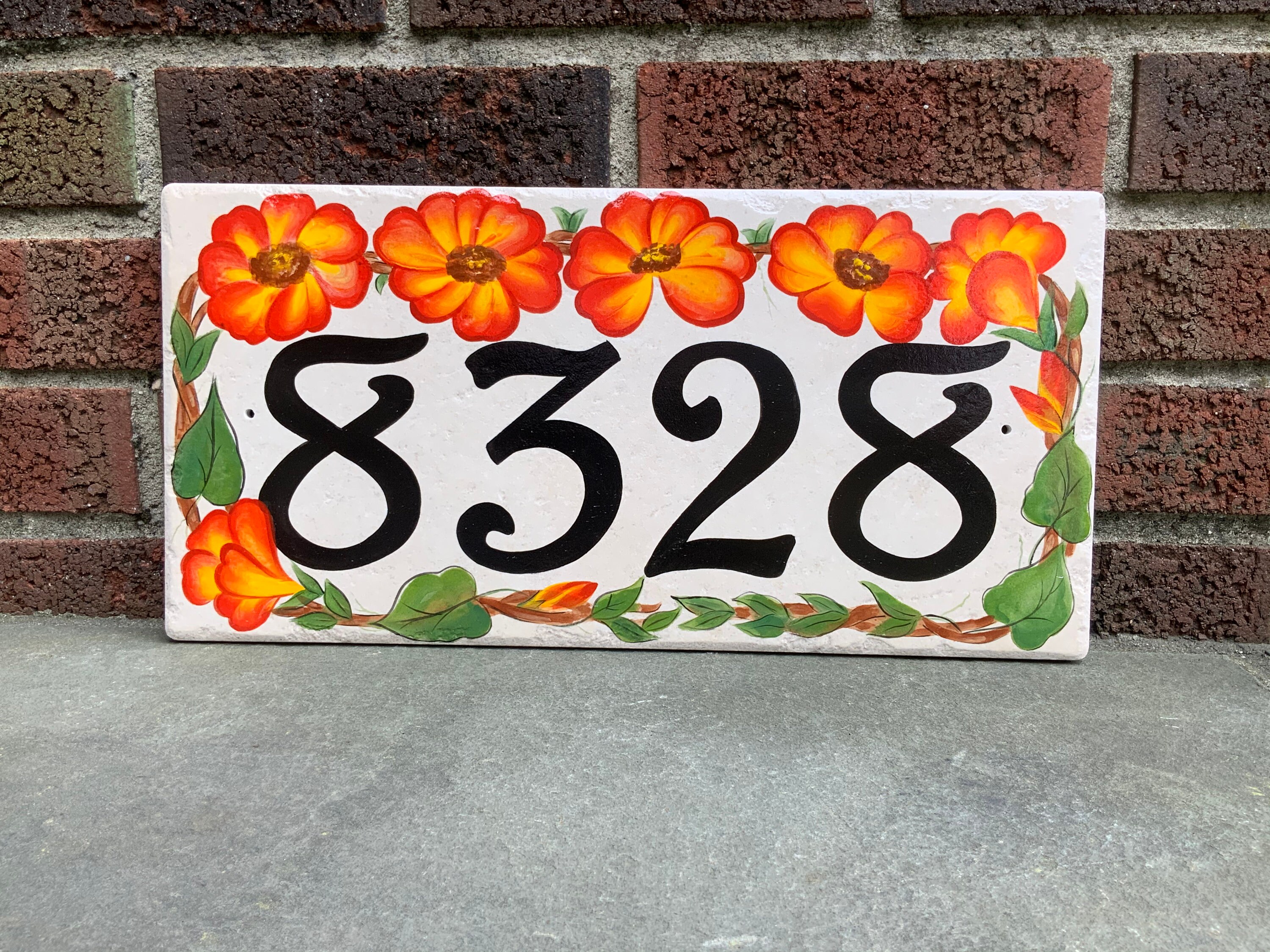 Floral House Number Plaque. Hand Painted Porcelain Floral - Etsy Israel